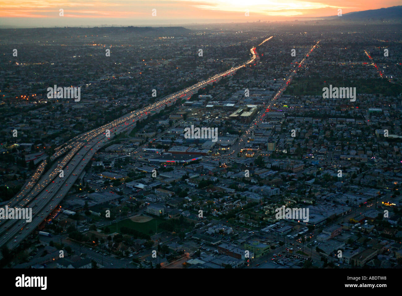 Aerial view of The Santa Monica Freeway 10 Los Angeles California Stock ...