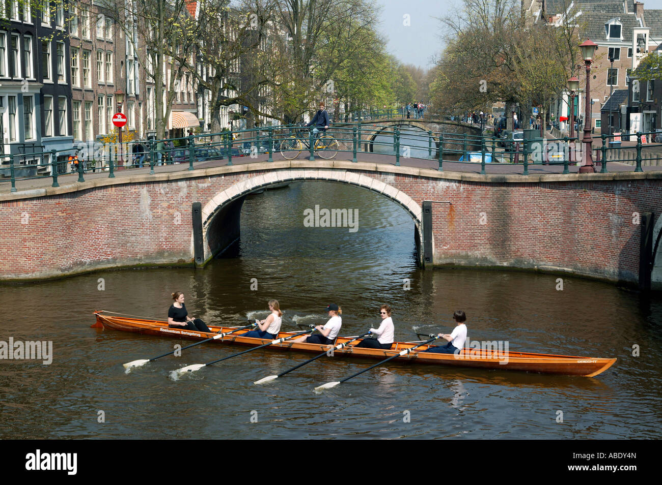 Netherlands, Amsterdam, rowing boat in Prinsengracht channel Stock ...