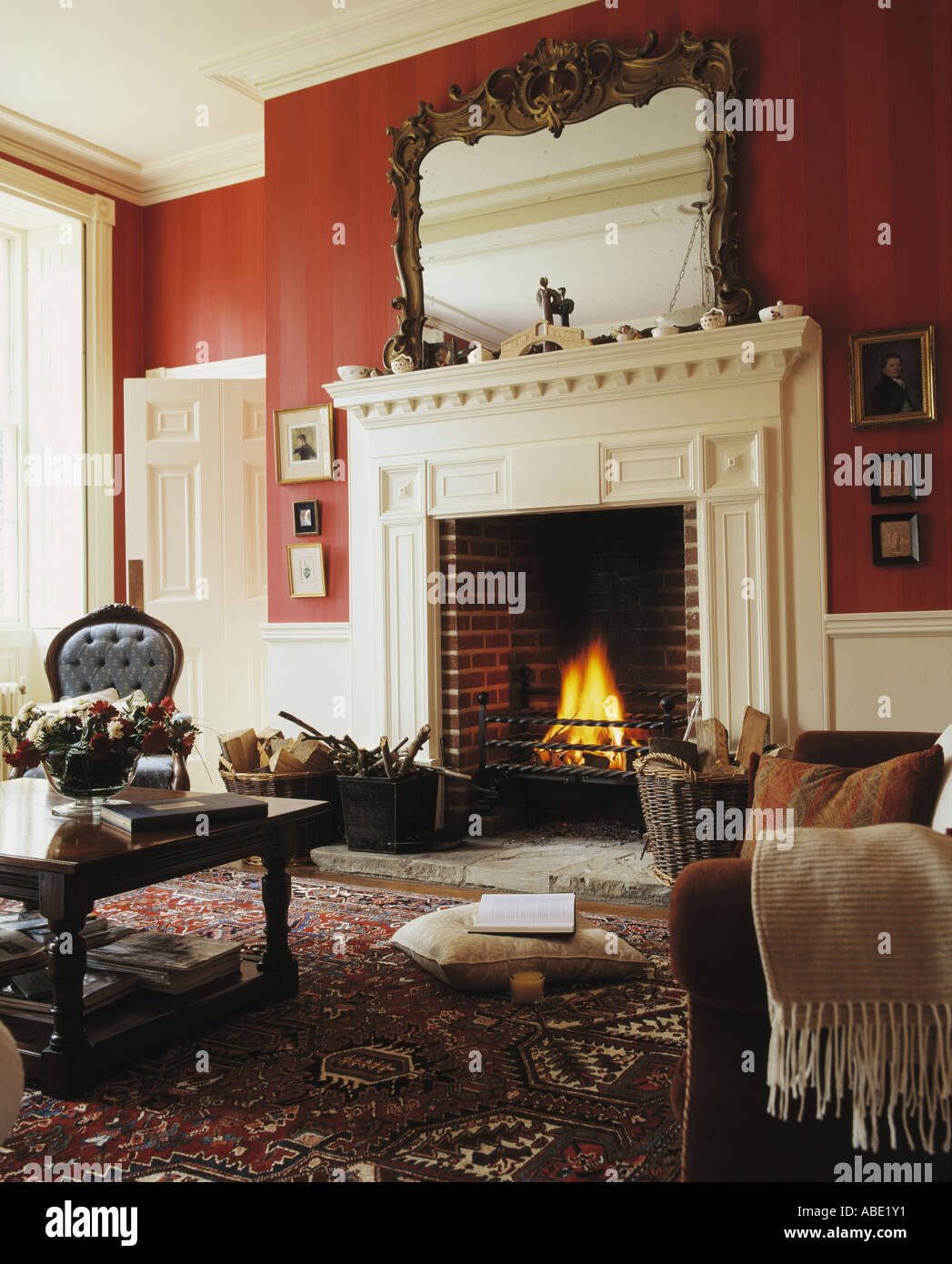 traditional Living Room with Open Fire Stock Photo - Alamy