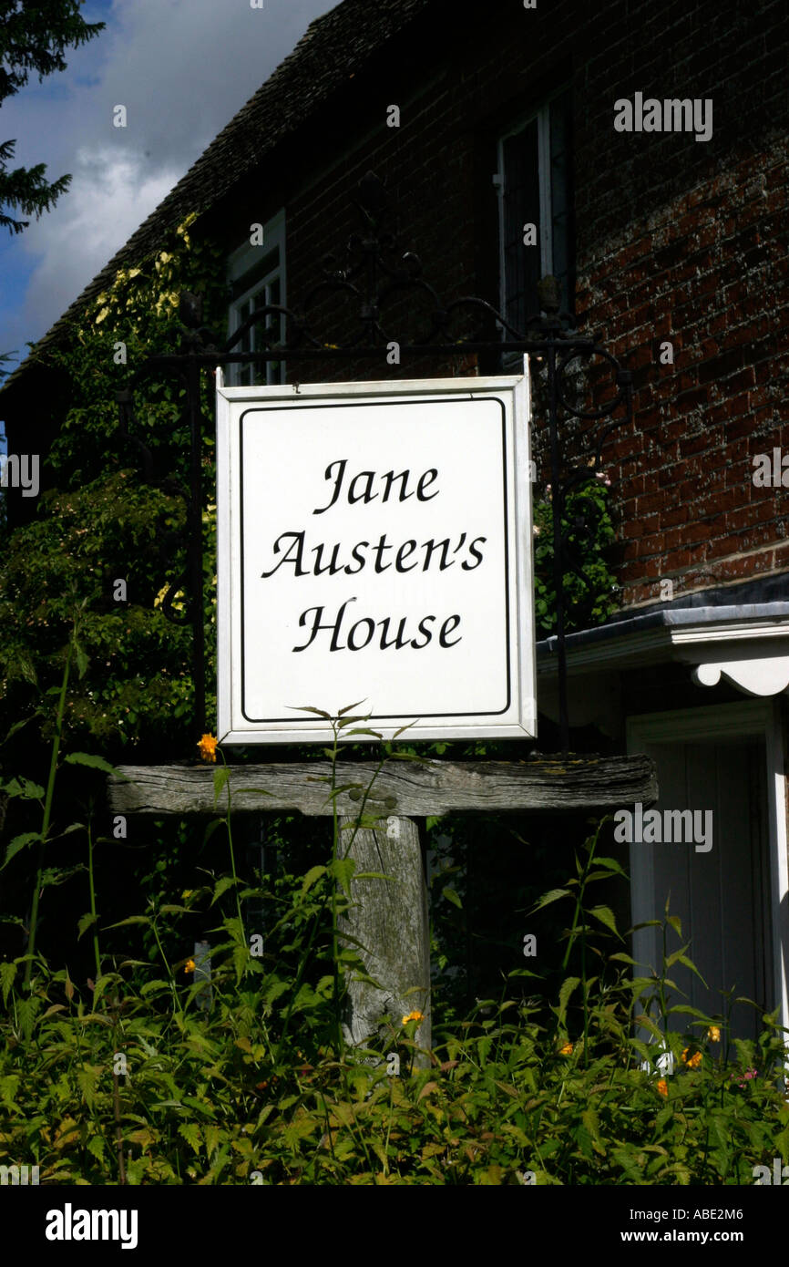 Sign outside Jane Austen House Museum Chawton near Alton Hampshire UK ...