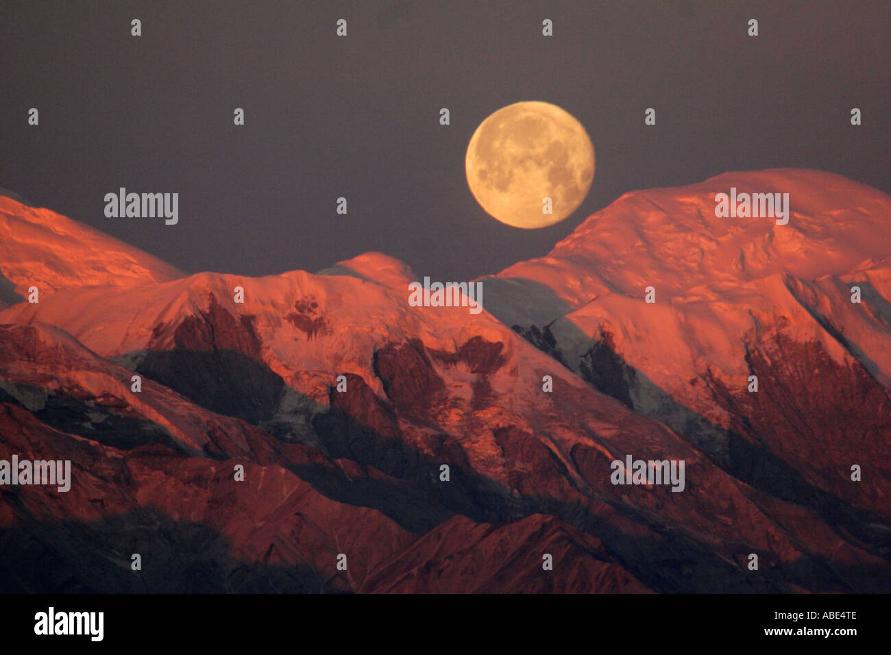 The full moon and Mt McKinley from Reflection Pond Denali National Park ...