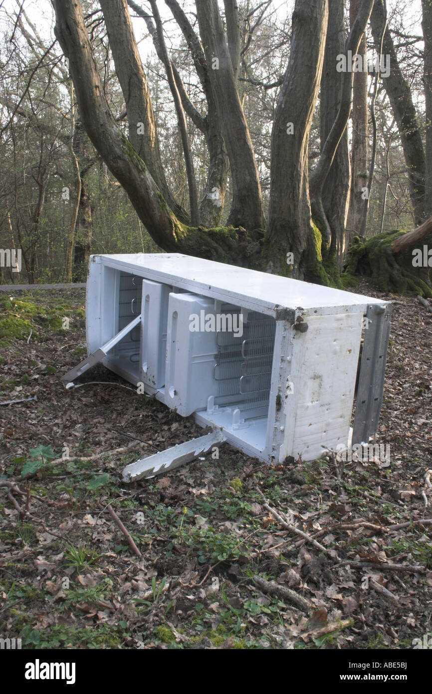 Freezer fly tipped in wood Stock Photo - Alamy