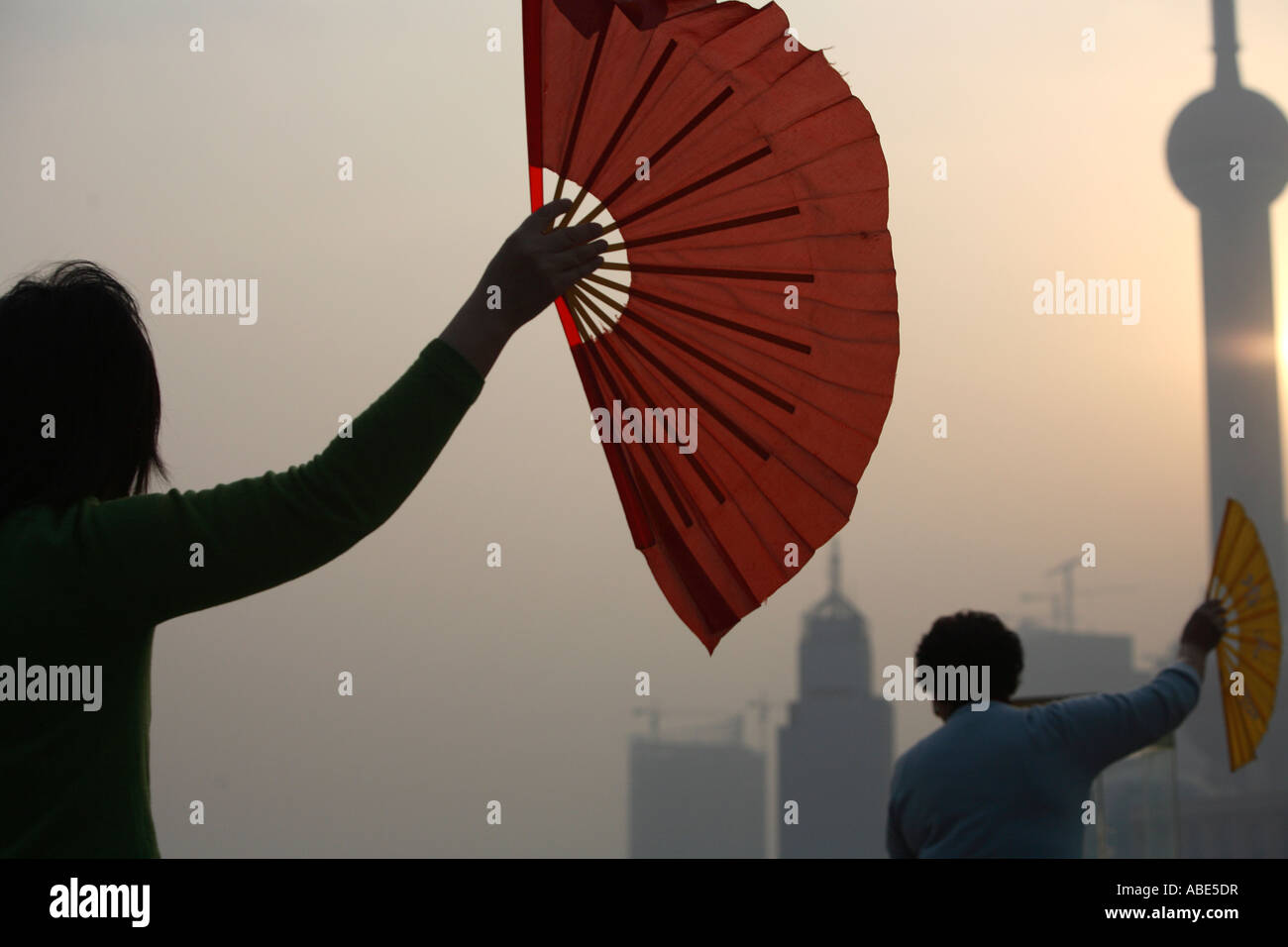 Fan Exercises on The Bund Stock Photo - Alamy