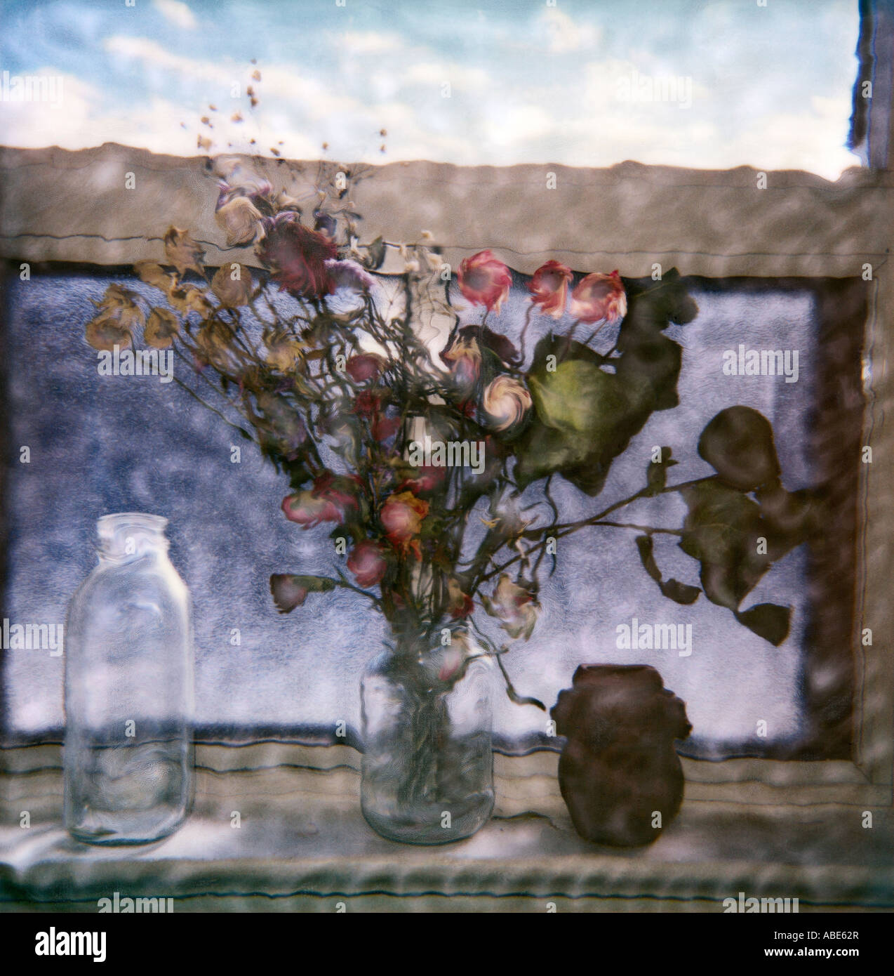 Vase of Flowers on Windowsill (Polaroid Manipulation Stock Photo - Alamy
