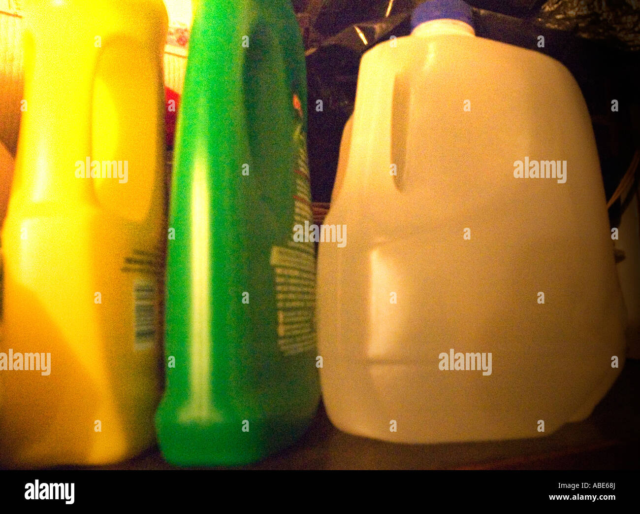 color colorful colourful plastic bottles jugs yellow green Stock Photo ...