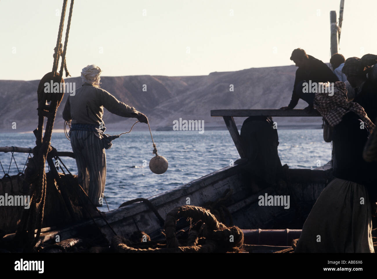Off the Sur coast, Oman, checking depth for a heavily laden boom, or ...