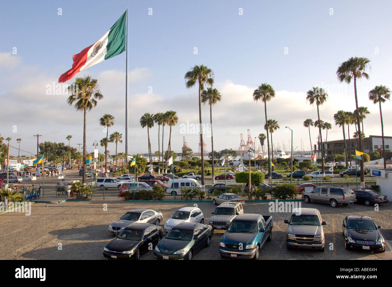 The Mexican flag at the wharf in Ensenada, Baja California, Mexico ...