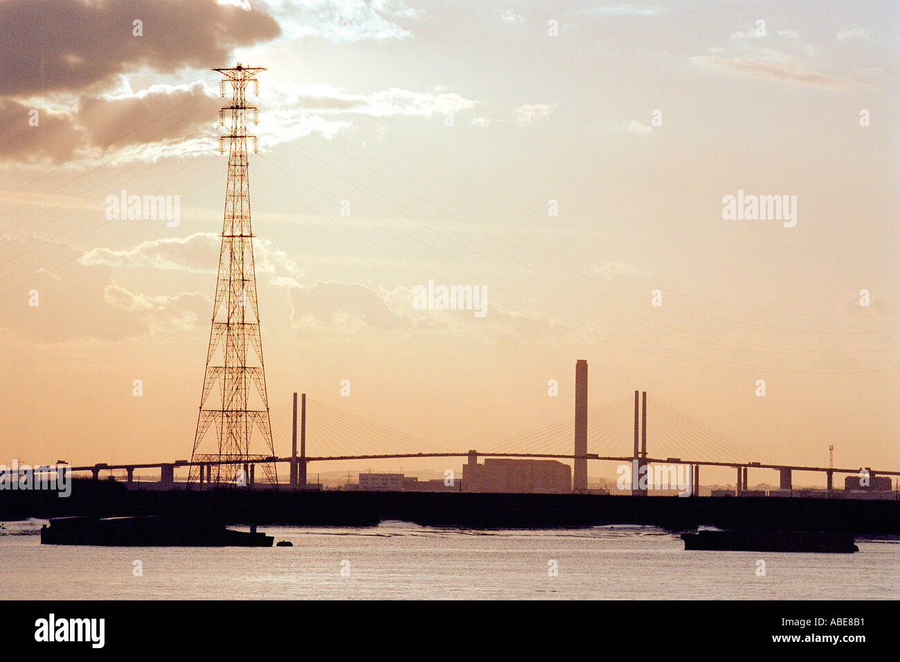 Pylon and suspension bridge Stock Photo - Alamy
