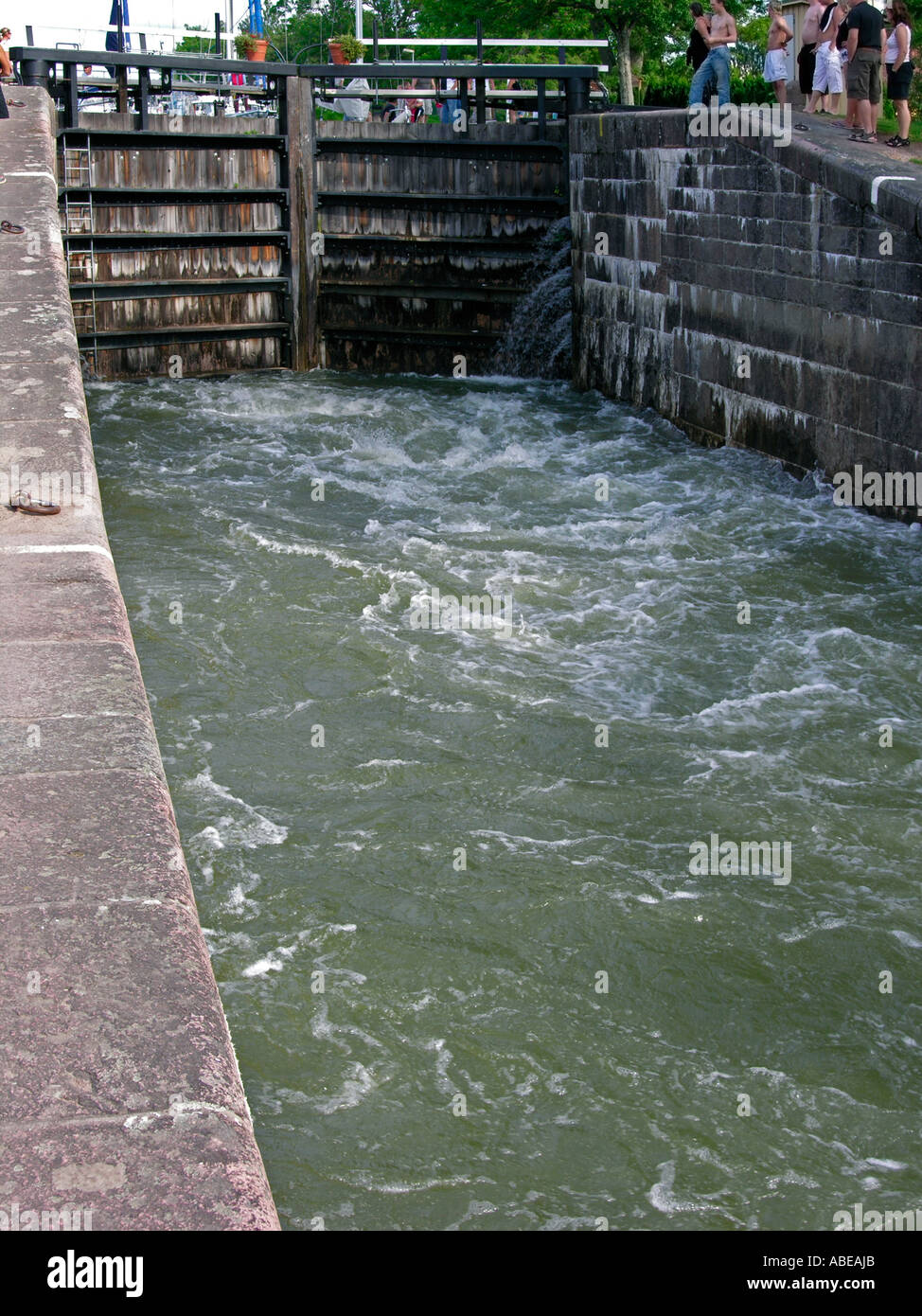 watergate sluice lock in the Göta Canal at Sjötorp Lake Vänern Vaenern ...