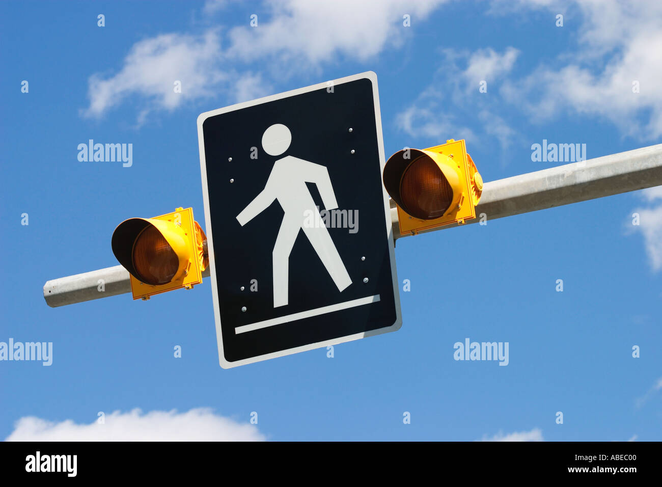 Overhead pedestrian crossing sign Stock Photo - Alamy