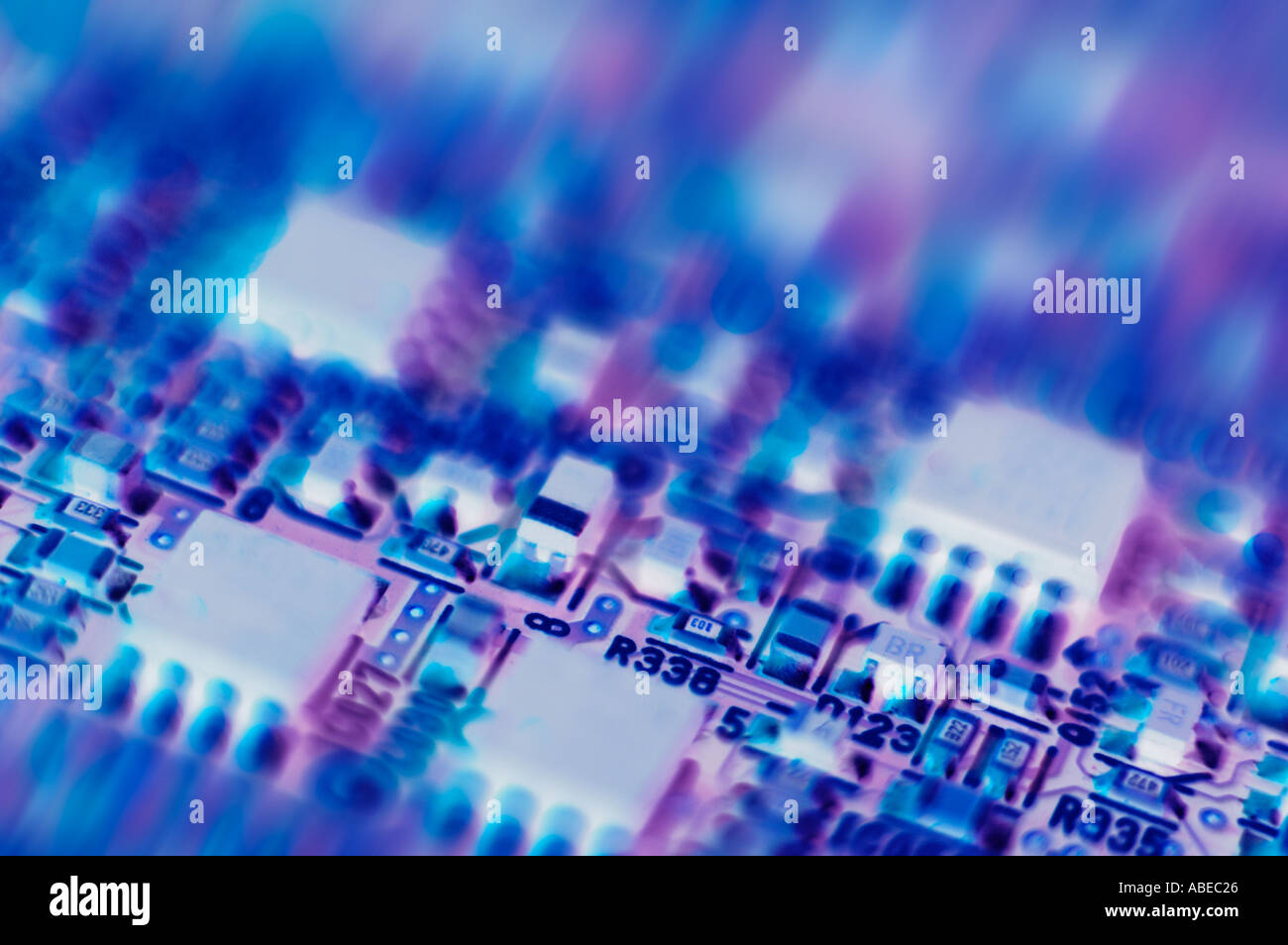 Close up detail of a computer or electronic device circuit board with ...
