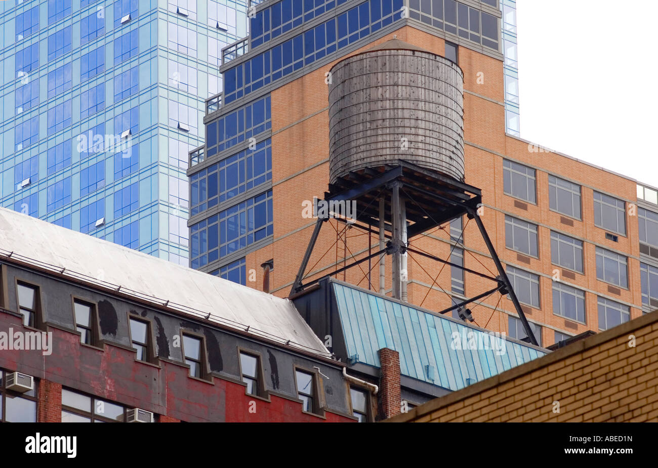 A water tower above apartment buildings in lower Manhattan, New York ...