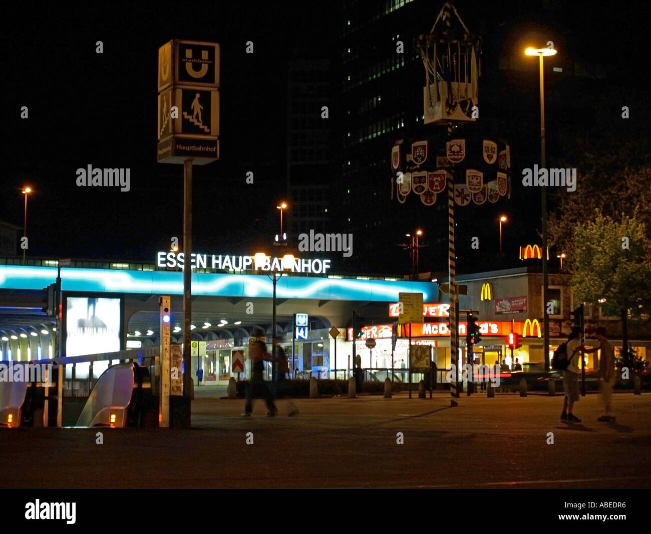 lights at the railwaystation main station of the town Essen in the ...