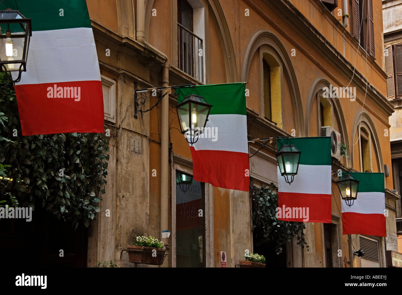 Italian flags Buildings Rome Italy Stock Photo - Alamy