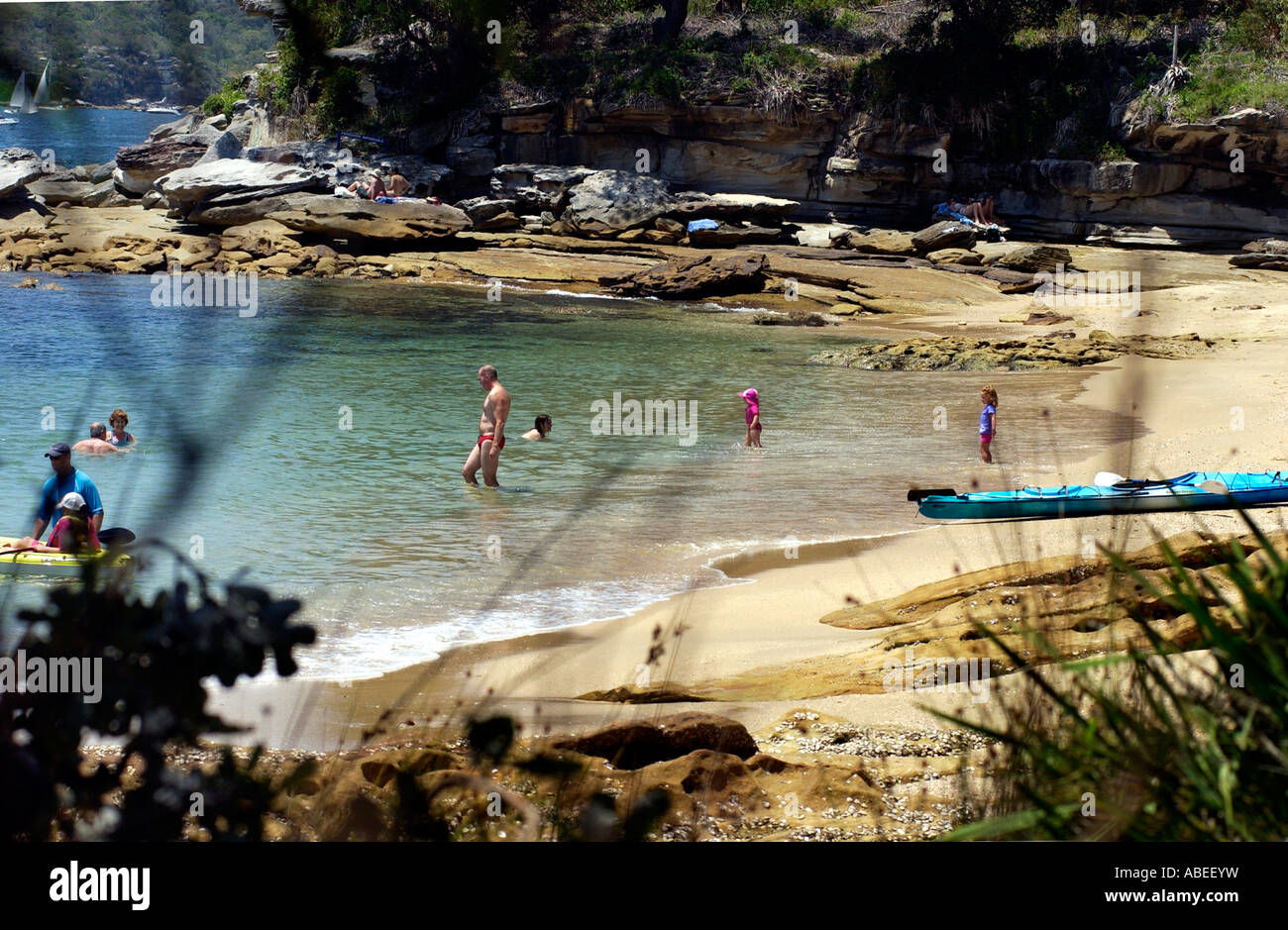 Families and tourists enjoy the sunshine at Reef Beach on Sydney ...