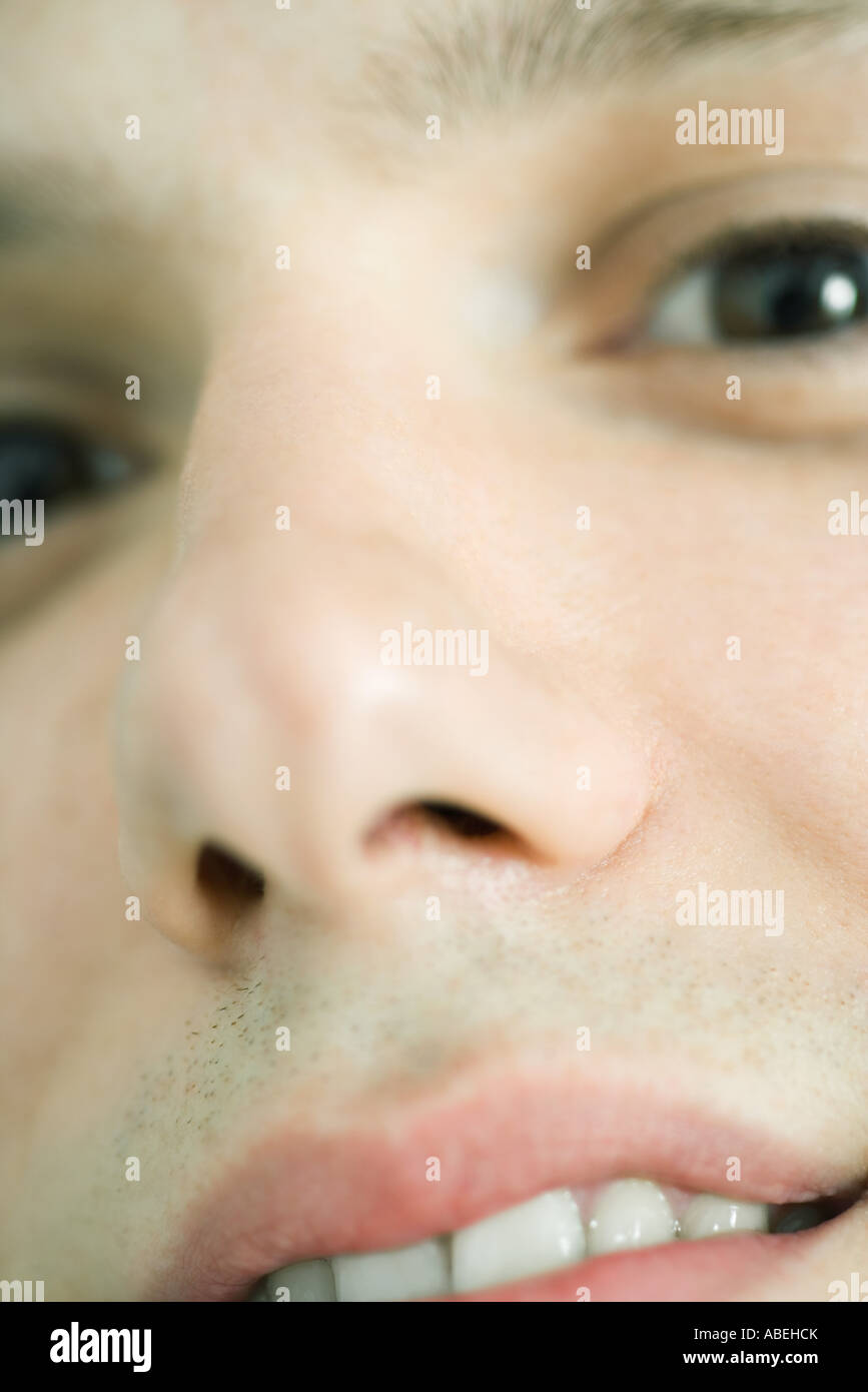 Young man, extreme close-up of face Stock Photo - Alamy
