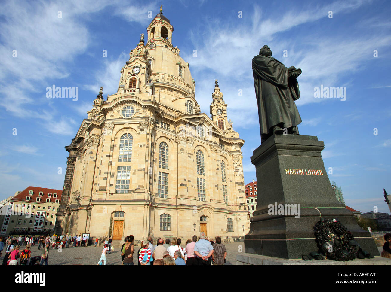 Germany, Dresden, Martin Luther statue in front of the Church of Our ...