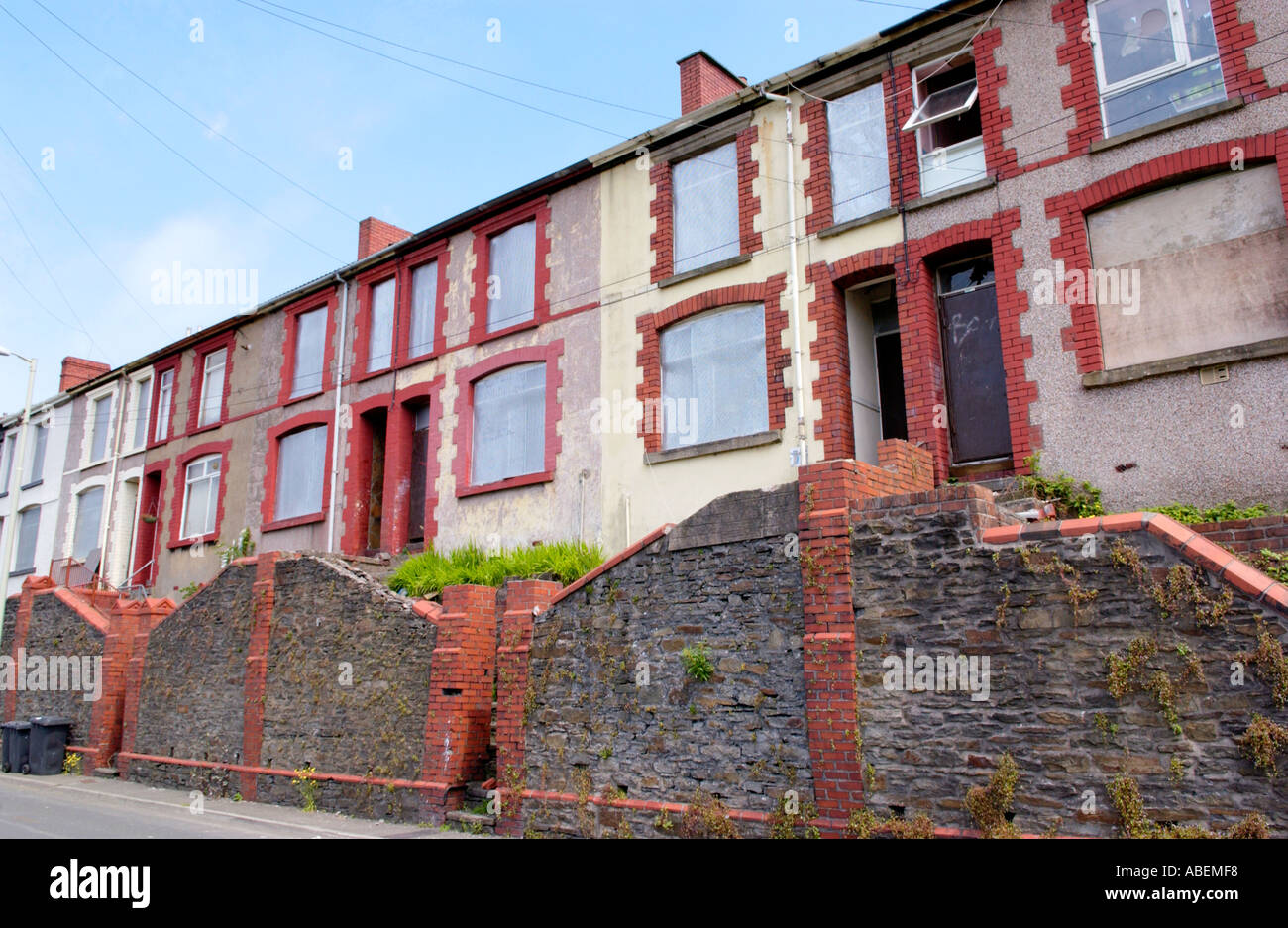 Terraced houses boarded up and waiting demolition at Merthyr Vale near ...