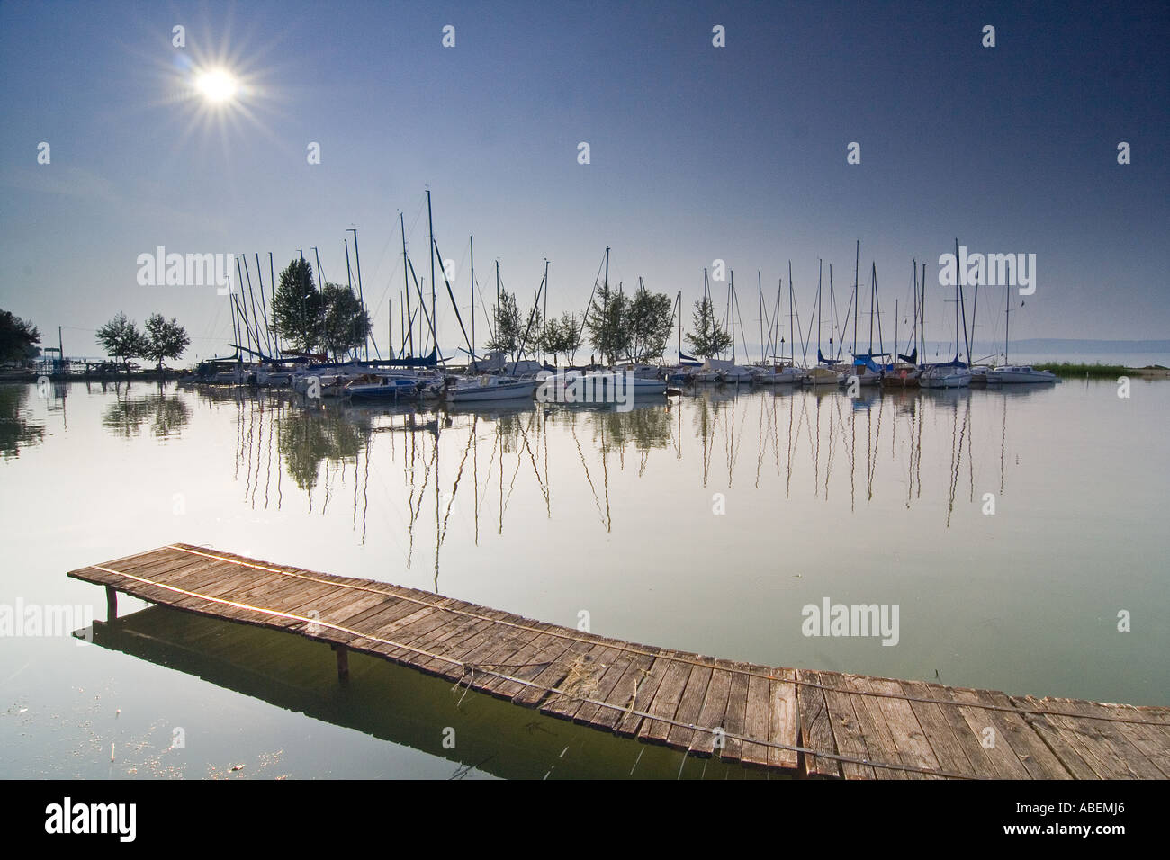 Siofok lake balaton catwalk footbridge wood harbor boat ship Stock ...