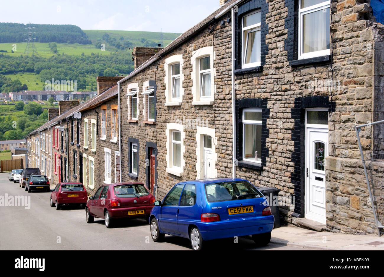 Terraced houses with cars parked outside at Merthyr Vale a former coal ...