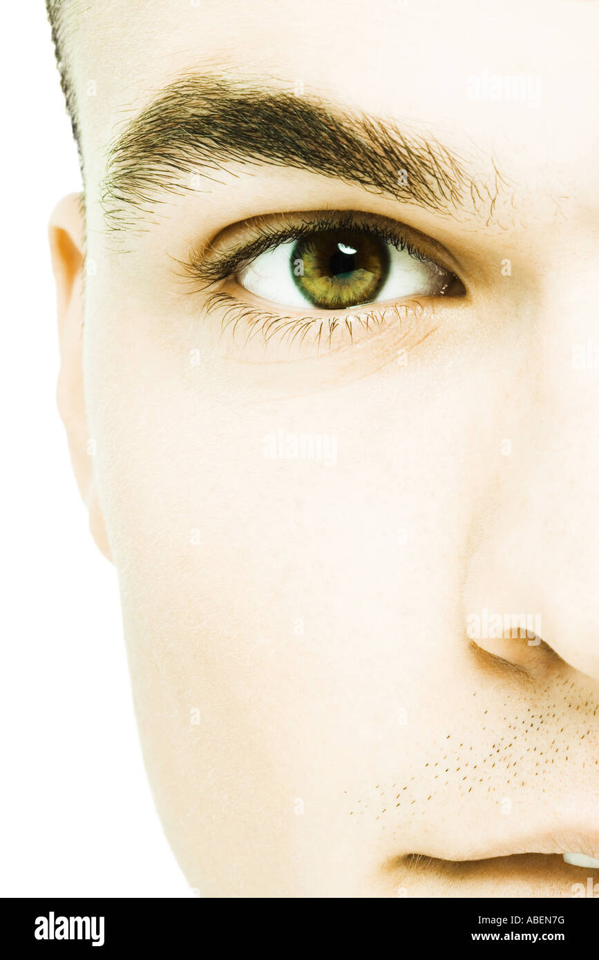 Young man's face, extreme close-up Stock Photo - Alamy