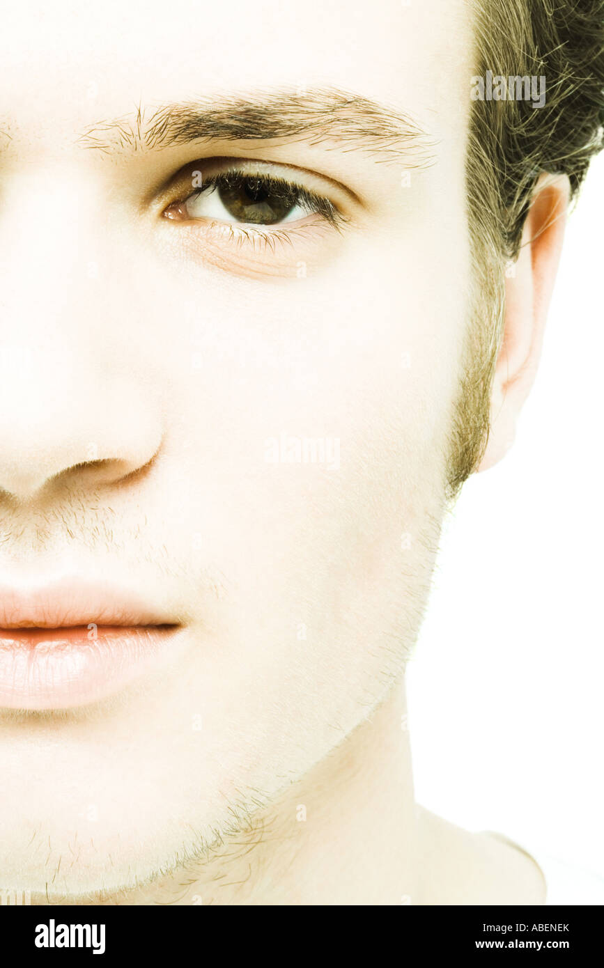 Young man's face, extreme close-up Stock Photo - Alamy