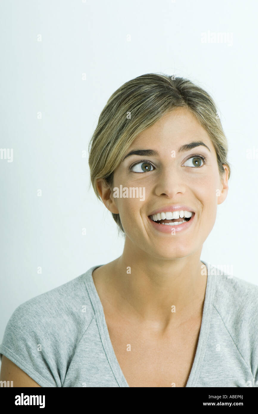 Woman, smiling, looking away, portrait Stock Photo - Alamy