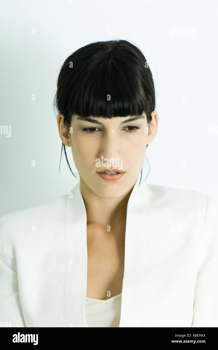 Woman, looking down, portrait Stock Photo - Alamy