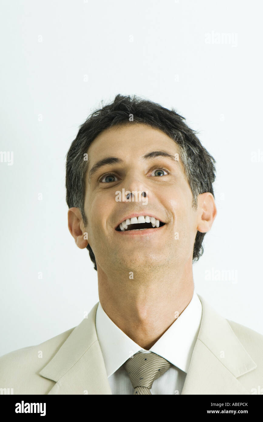 Man, head back, smiling, portrait Stock Photo - Alamy