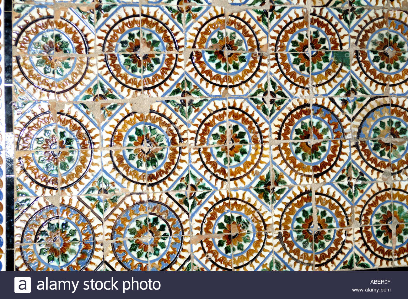 Moorish patterns on tiles in Alcazar former moorish fortress in Stock ...