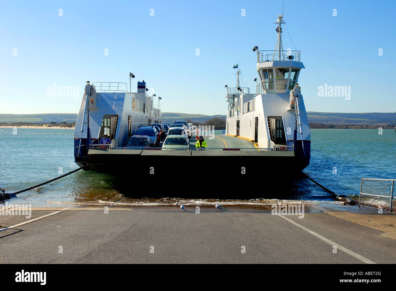 Sandbanks car and passenger chain ferry, Poole Harbour, Dorset, Britain ...