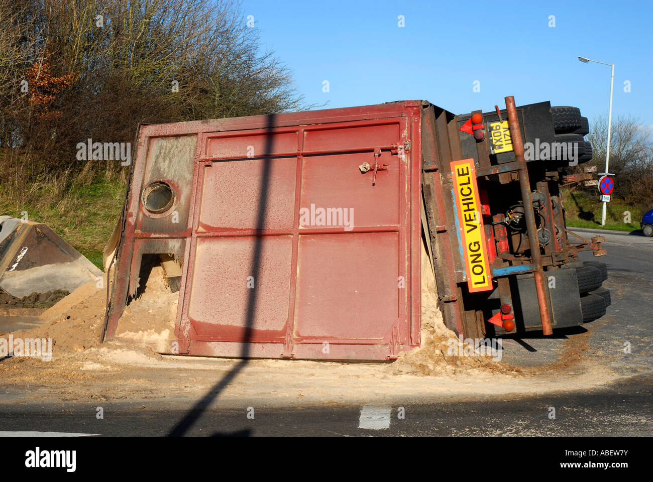 Overturned lorry, Britain, UK Stock Photo - Alamy