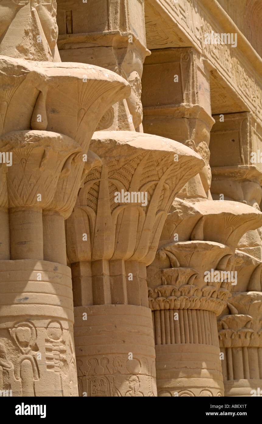 Greco-Roman style columns at Philae Temple UNESCO World Heritage Site ...