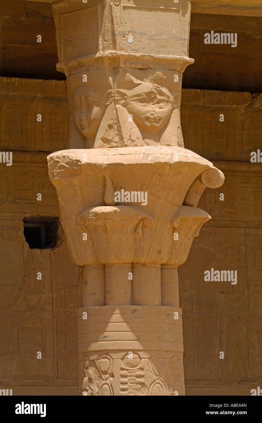 Ornate Greco-Roman style columns at Philae Temple UNESCO World Heritage ...