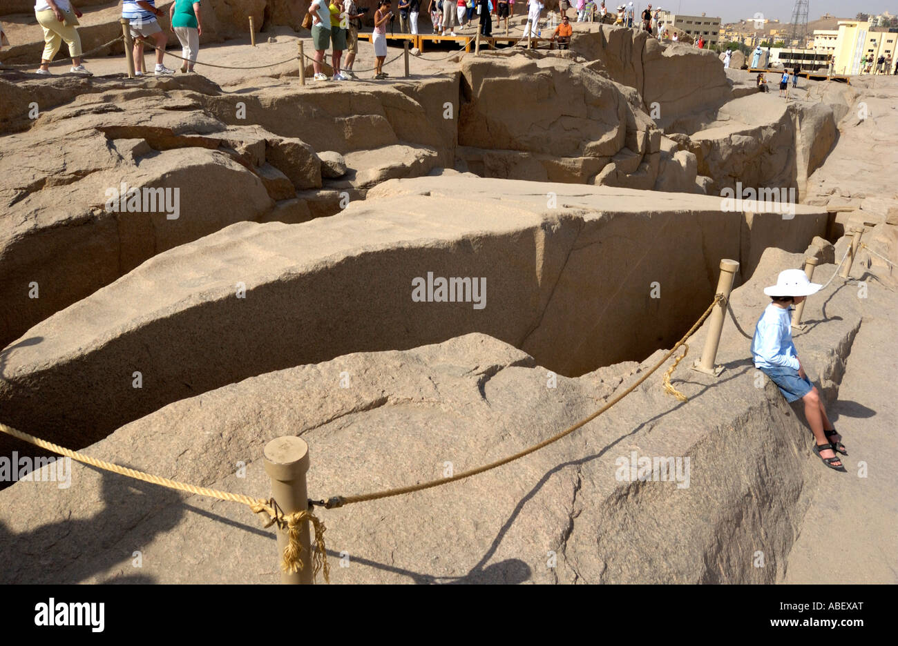 Tourist's visit the famous "Unfinished Obelisk" Granite quarry at Aswan ...