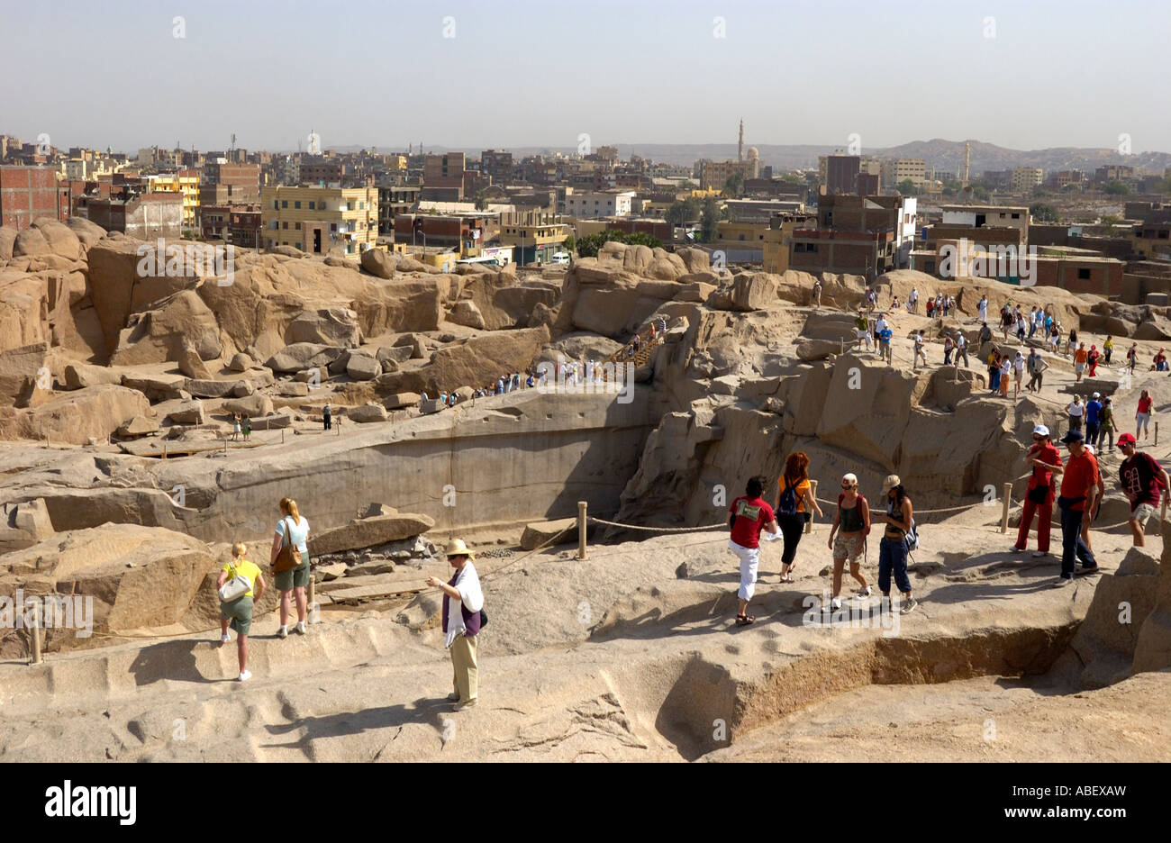 Tourist's visit the famous "Unfinished Obelisk" Granite quarry at Aswan ...