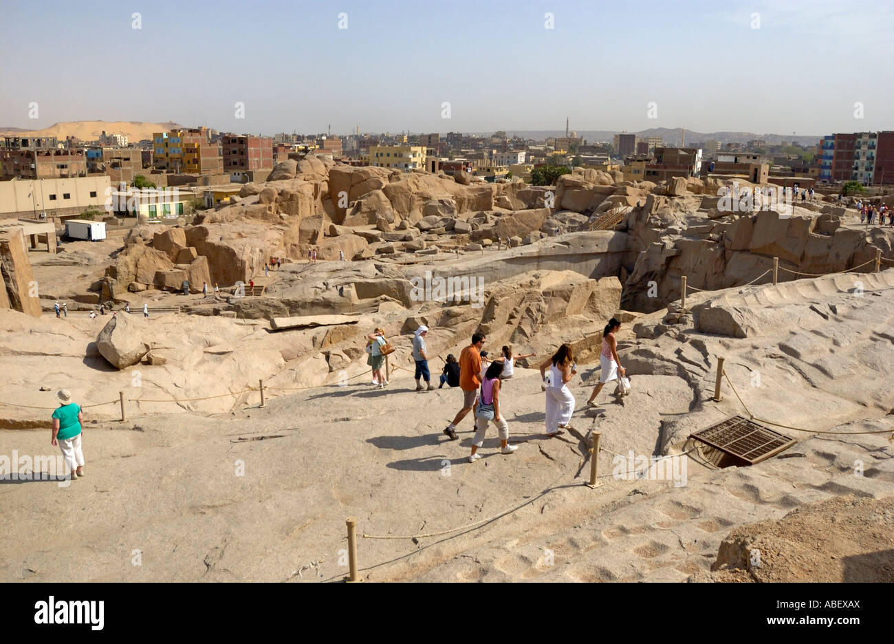 Tourist's visit the famous "Unfinished Obelisk" Granite quarry at Aswan ...