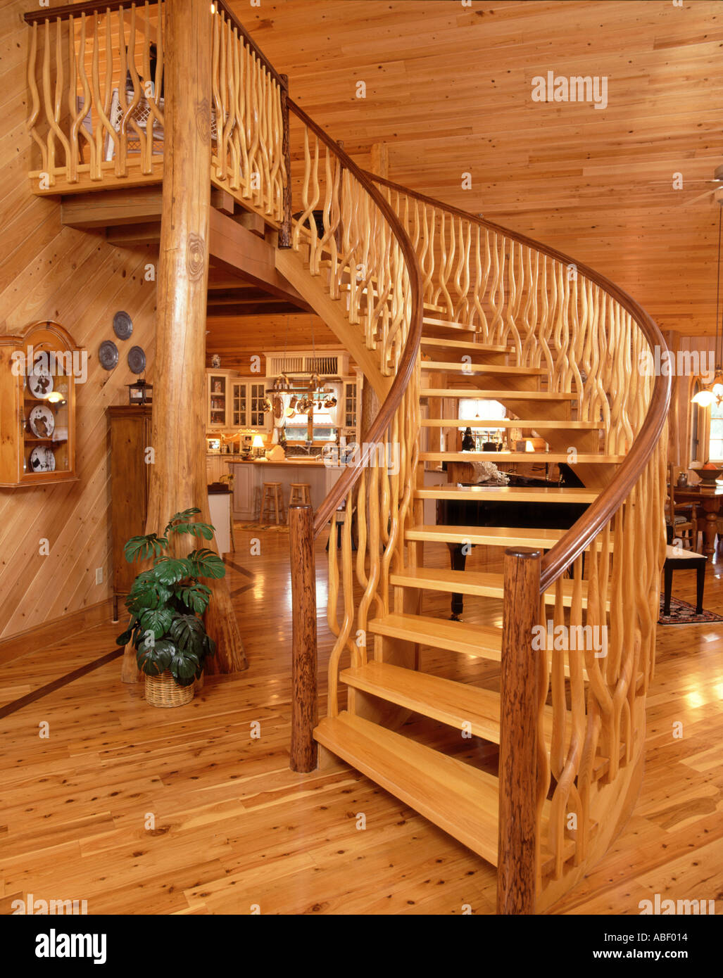 Custom artisan wood staircase installed in residential home Stock Photo ...