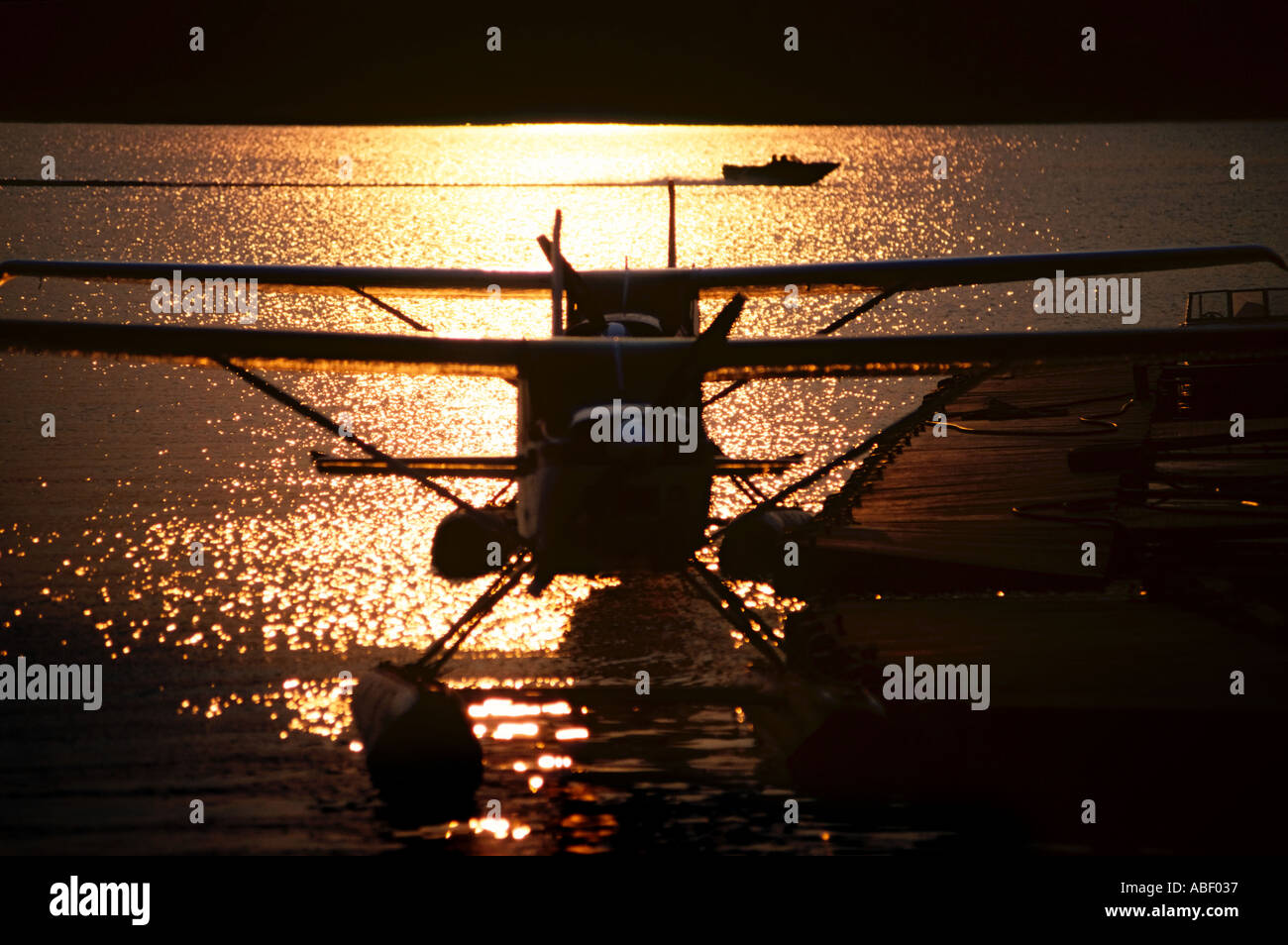 08 94 Yellowknife NWT Canada Float planes at sunset on Great Slave Lake ...