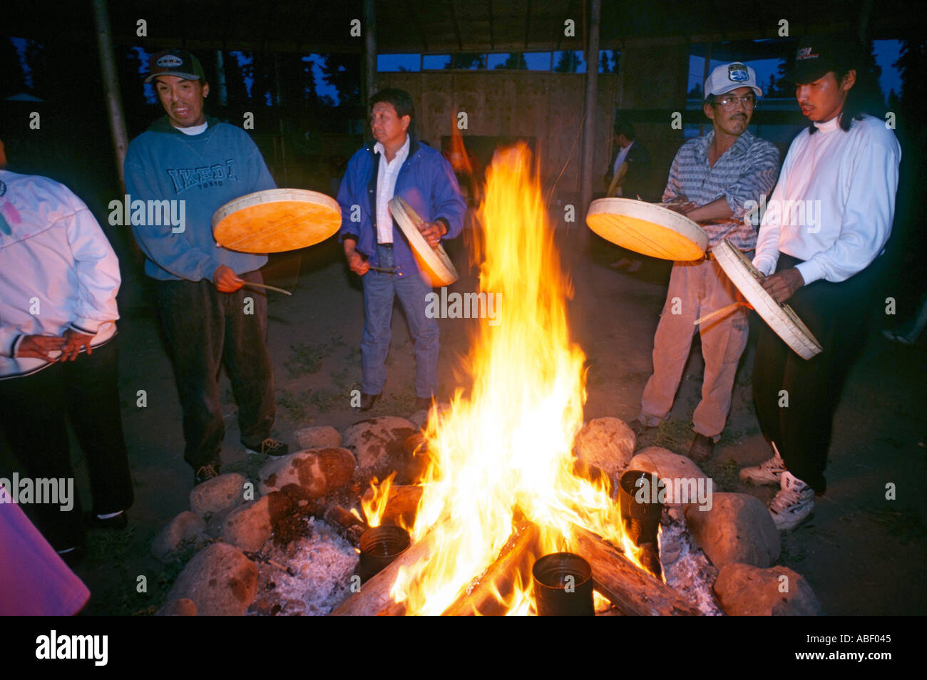 08 94 Yellowknife NWT Canada Traditional Dene drummers2 Stock Photo - Alamy