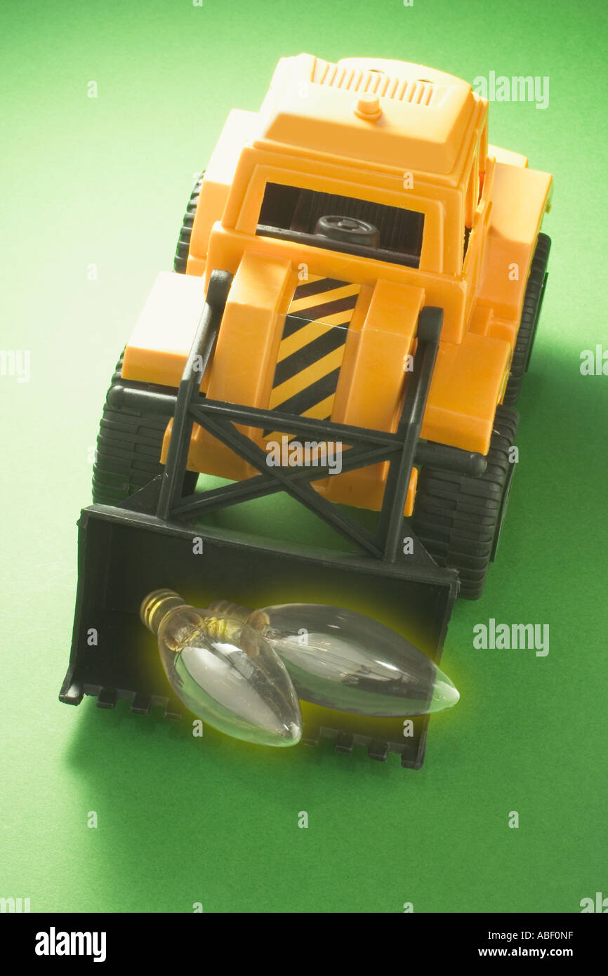 Toy Earthmover with Lightbulbs Stock Photo - Alamy