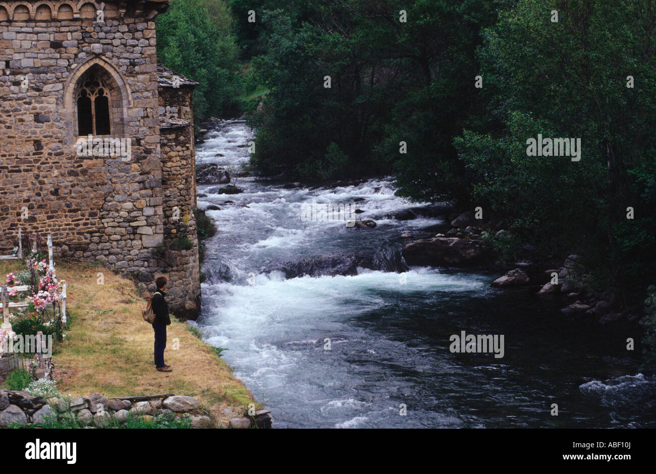 Sant Joan church. Noguera Pallaresa river. Isil . Pallars Sobira ...