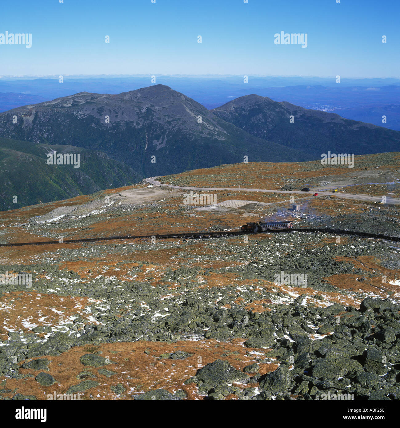 View from the top of Mount Washington including the Cog Railway in USA ...