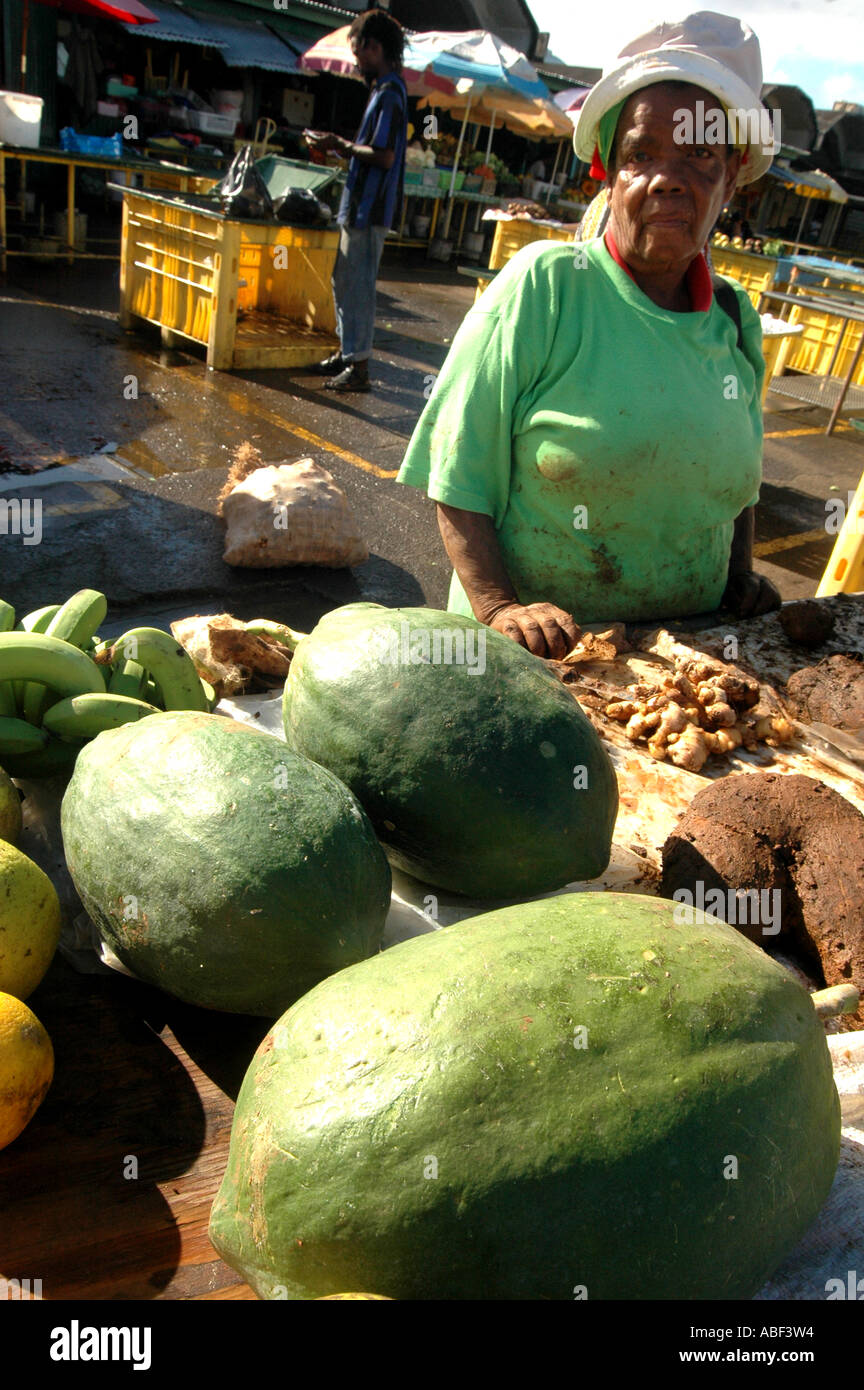 Market vendor at Roseau market, Dominica Stock Photo - Alamy