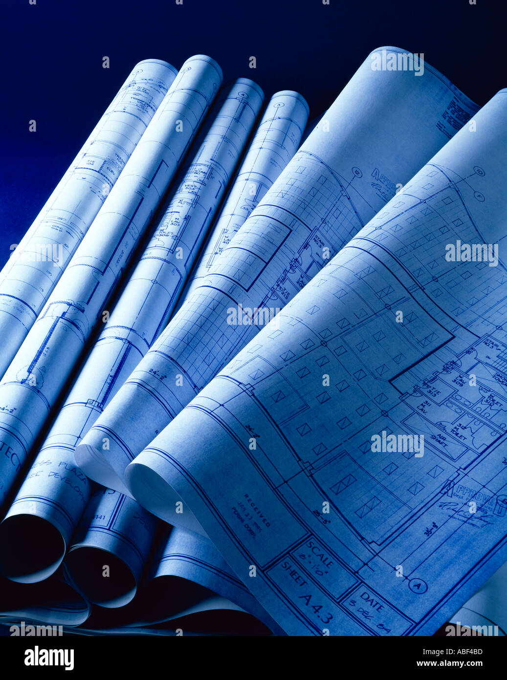 Construction - Still life of construction blueprints Stock Photo - Alamy