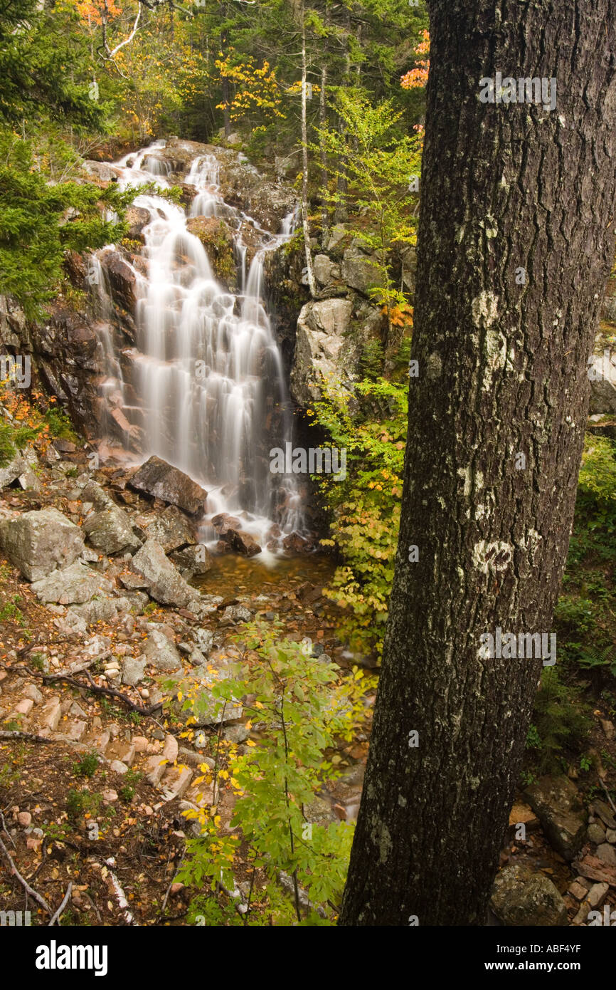 A waterfall along Hadlock Brook as seen from Waterfall Bridge in Maine ...