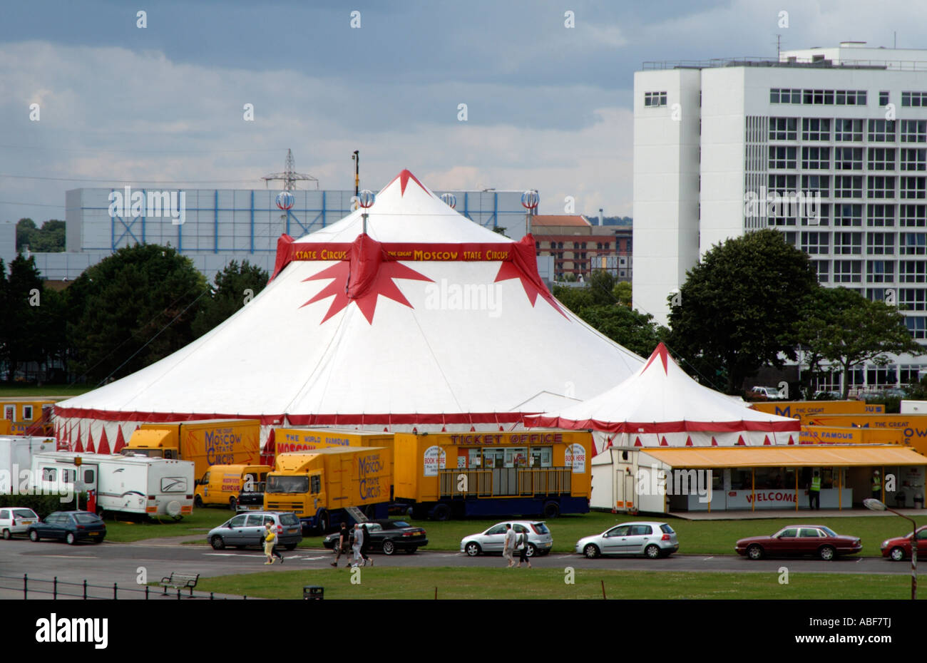 Circus big top tent Moscow State Circus pitched in Mayflower Park Southampton England UK Stock ...