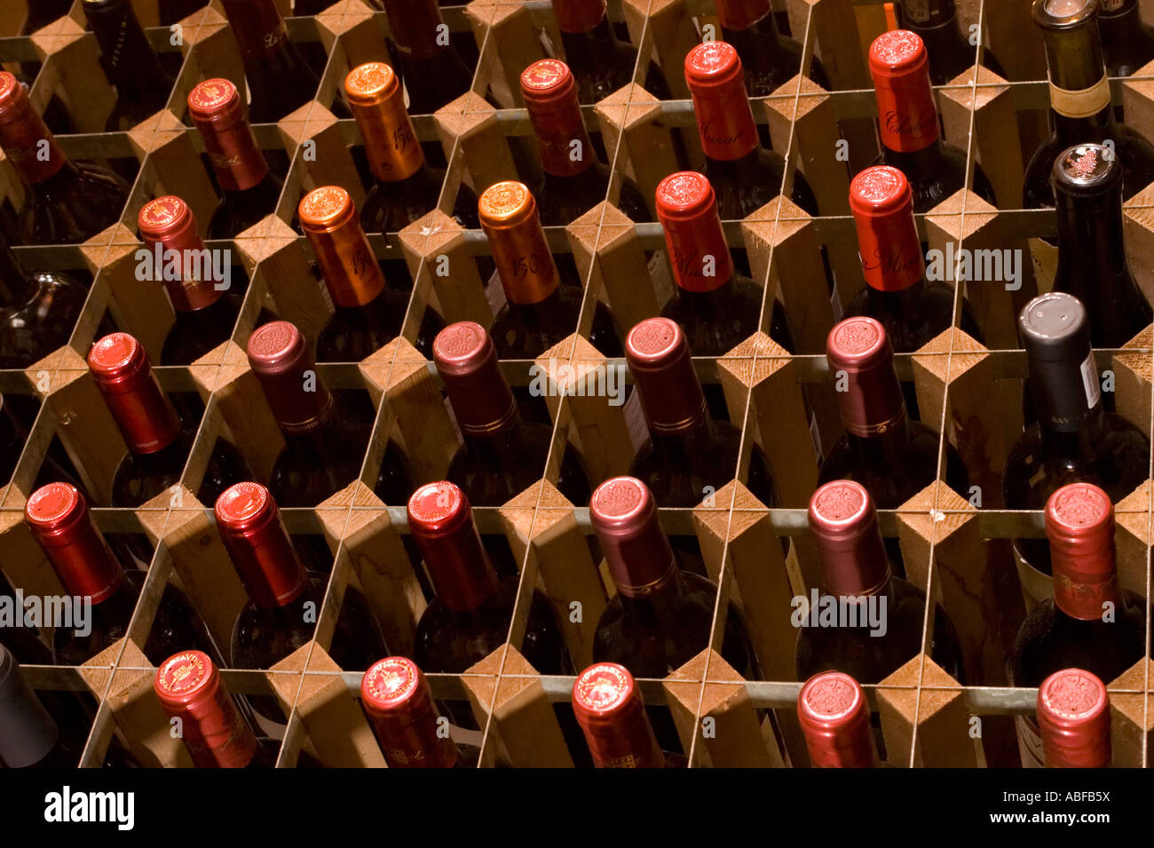 racks of wine lined up in a restaurant to store the wine ready for ...
