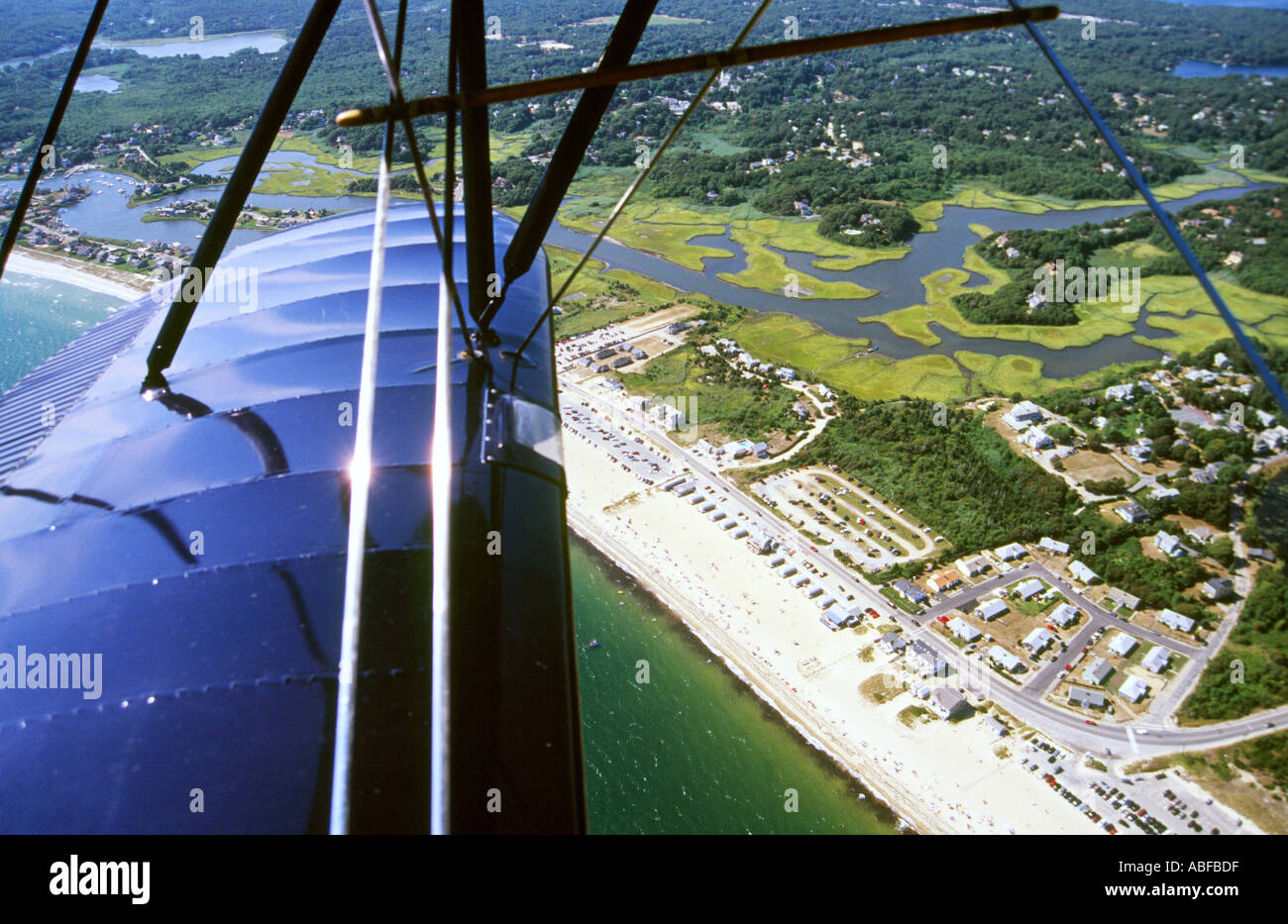 View from classic bi plane to Cape Cod coast USA Stock Photo - Alamy