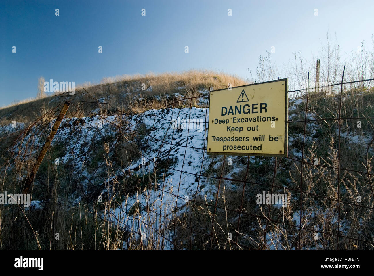 warning sign in dudley next to a deep excavation dig area Stock Photo ...